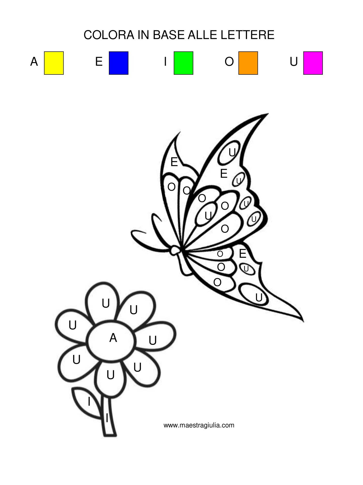 Vocali – disegno da colorare – Maestra Giulia Montanari