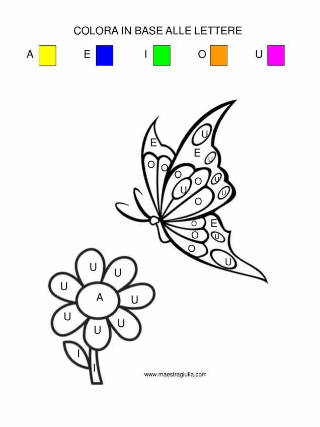 Vocali – disegno da colorare – Maestra Giulia Montanari